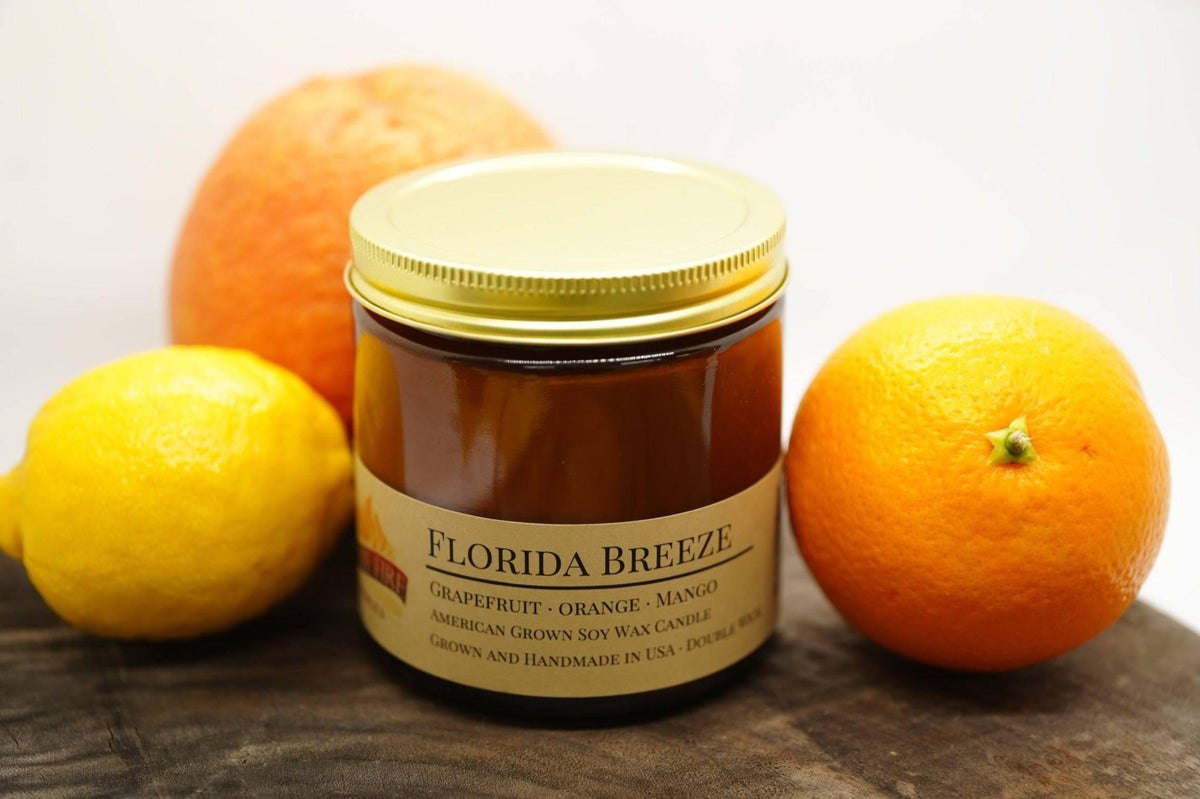 PRAIRIE FIRE Florida Breeze Soy Wax Candle | 16 oz Double Wick Amber A ...