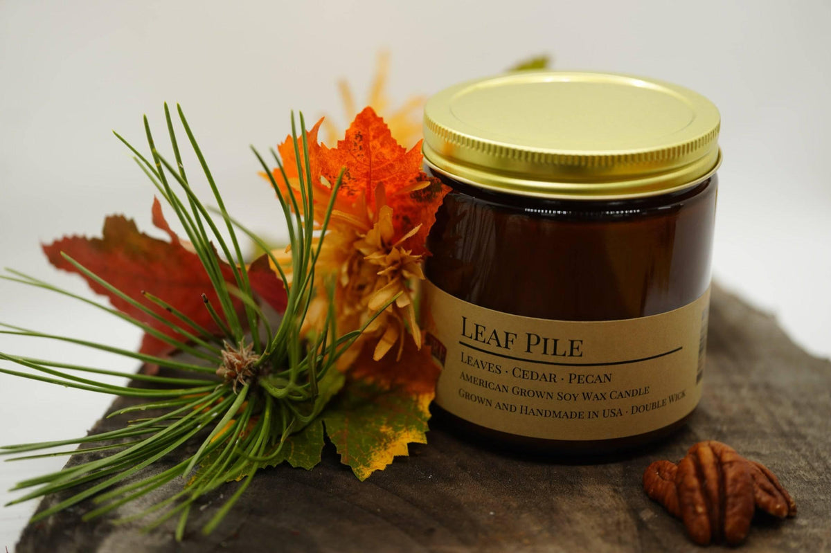 PRAIRIE FIRE Leaf Pile Soy Wax Candle | 16 oz Double Wick Amber Apothe ...