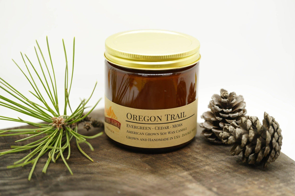 PRAIRIE FIRE Oregon Trail Soy Wax Candle | 16 oz Double Wick Amber Apo ...