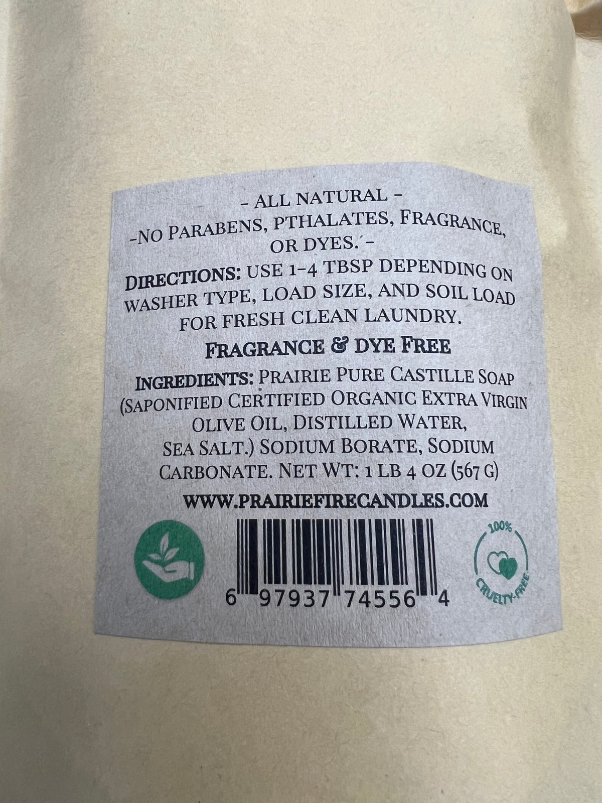 PRAIRIE FIRE Pure Castile Organic Olive Oil Fragrance and Dye Free Lau ...