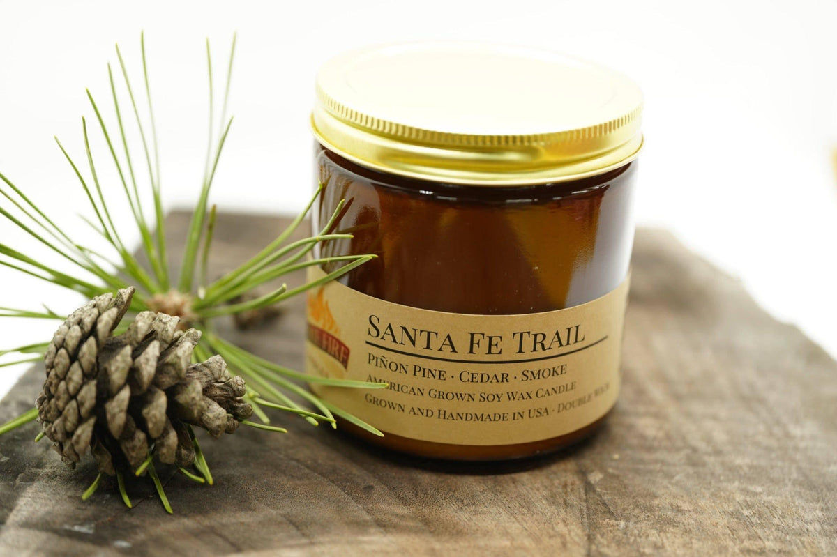 PRAIRIE FIRE Santa Fe Trail Soy Wax Candle | 16 oz Double Wick Amber A ...
